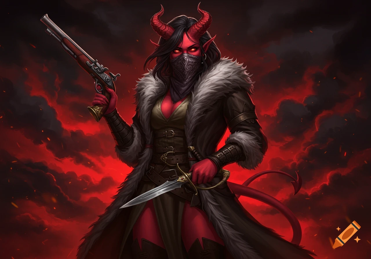 An angry warrior with short pink hair and glowing red eyes in black ...