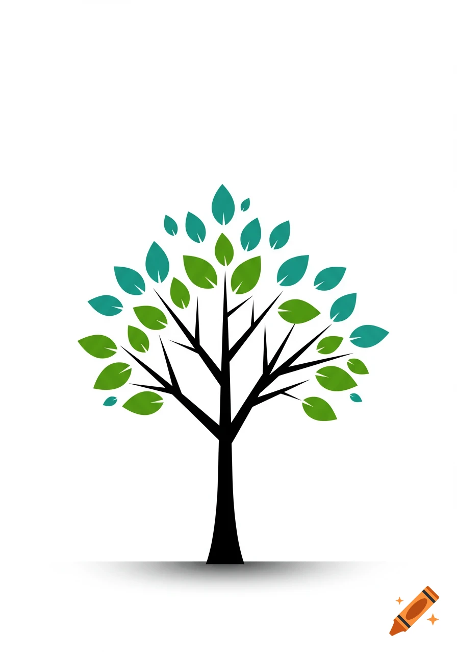 A green and brown low-poly tree rendered in 3D on a white background ...