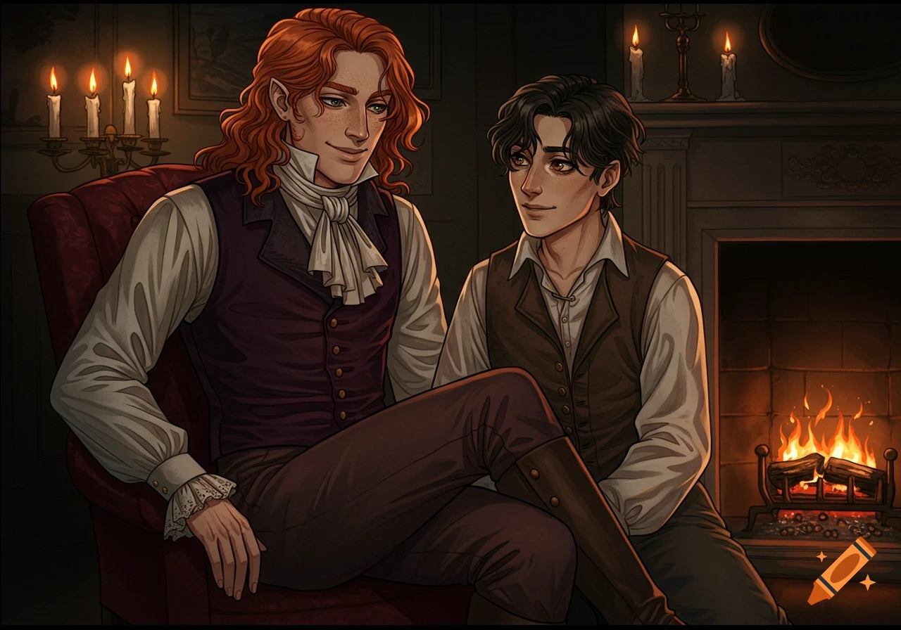 Anime-style illustration of two men in period attire angrily arguing ...