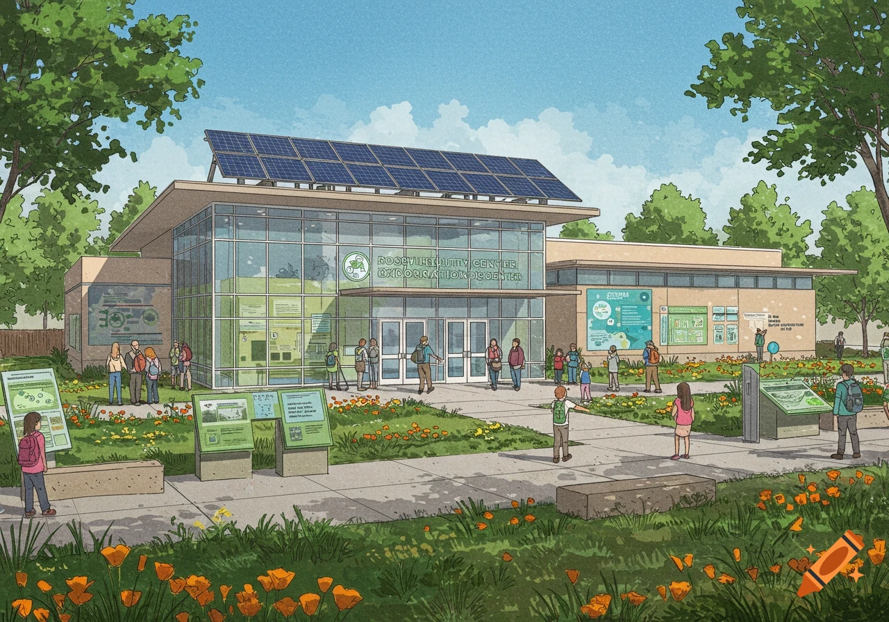 A detailed illustration of the Roseville Utility Exploration Center, a ...