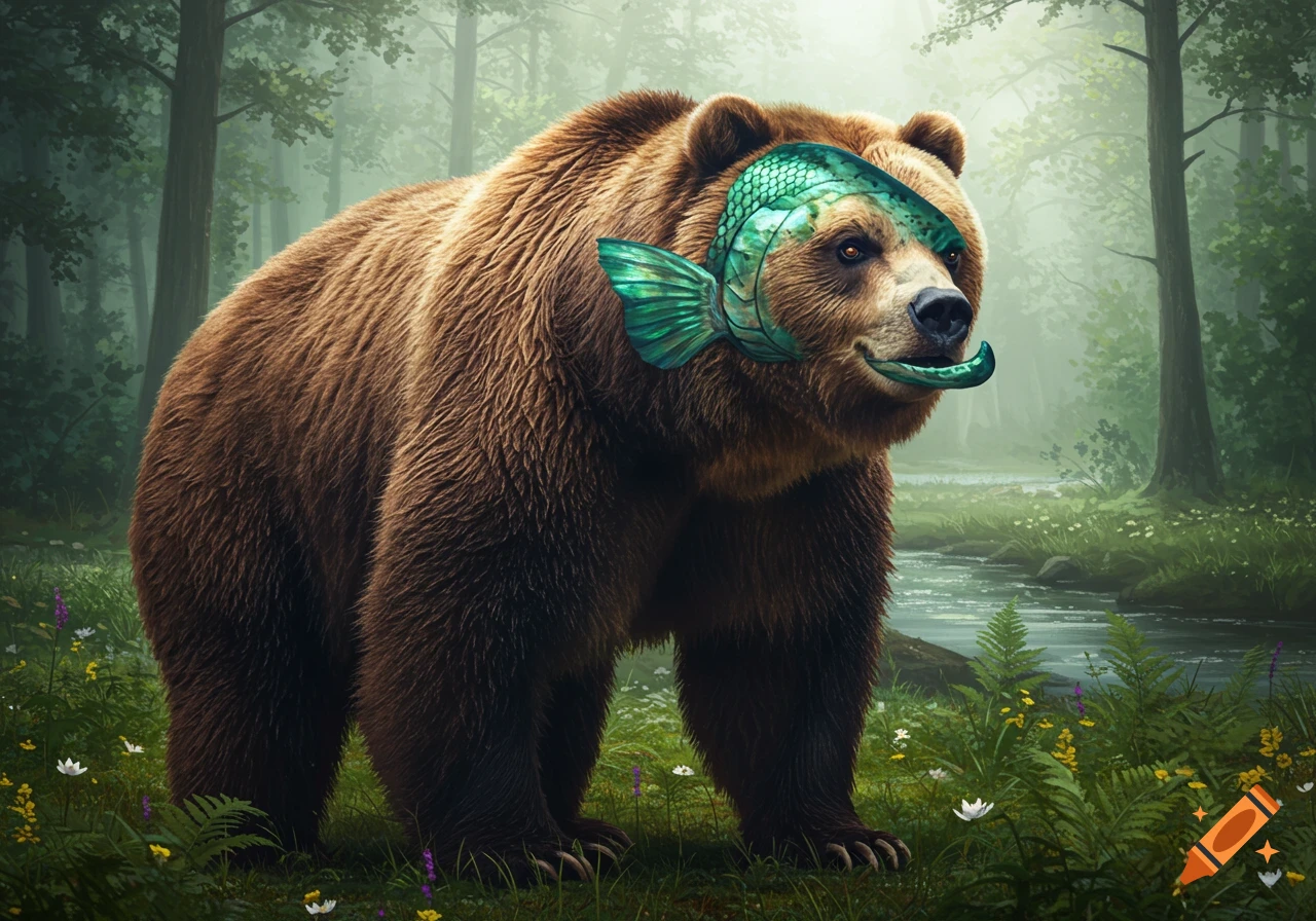 A large brown bear stands amidst purple heather on a hillside, with ...