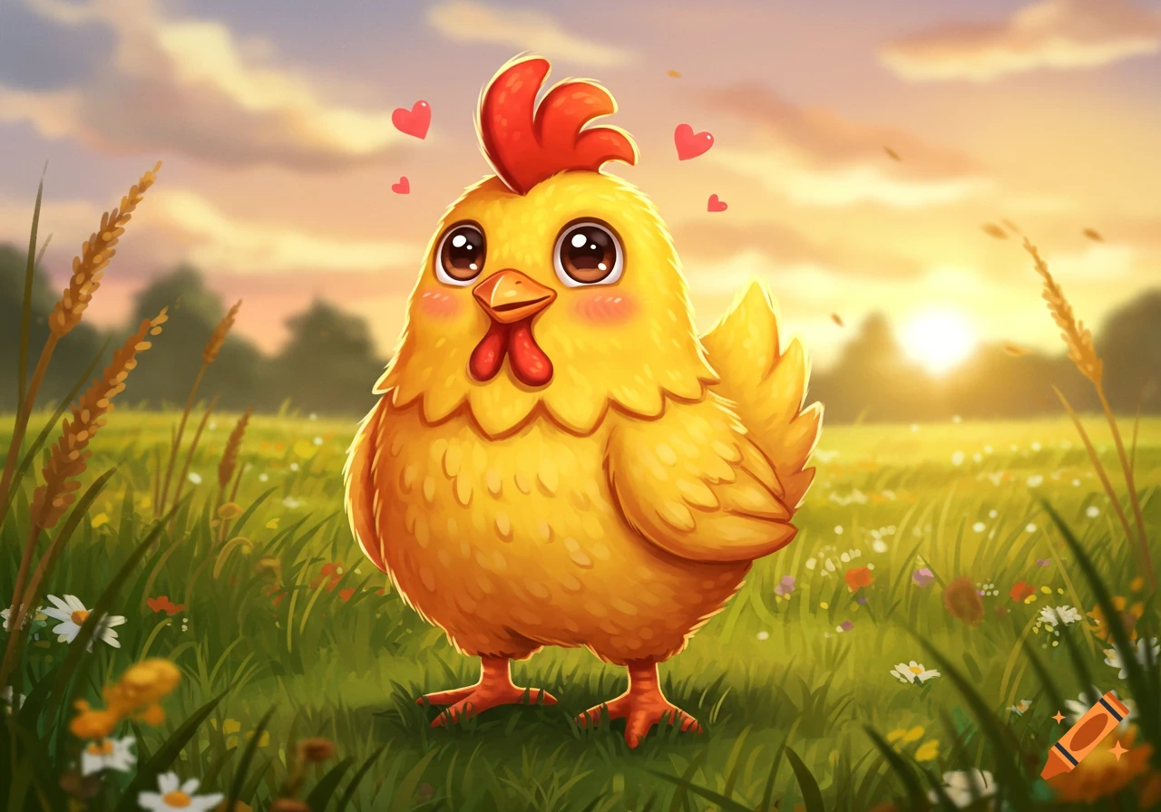 A colorful rooster with red comb and wattle stands proudly in a green ...