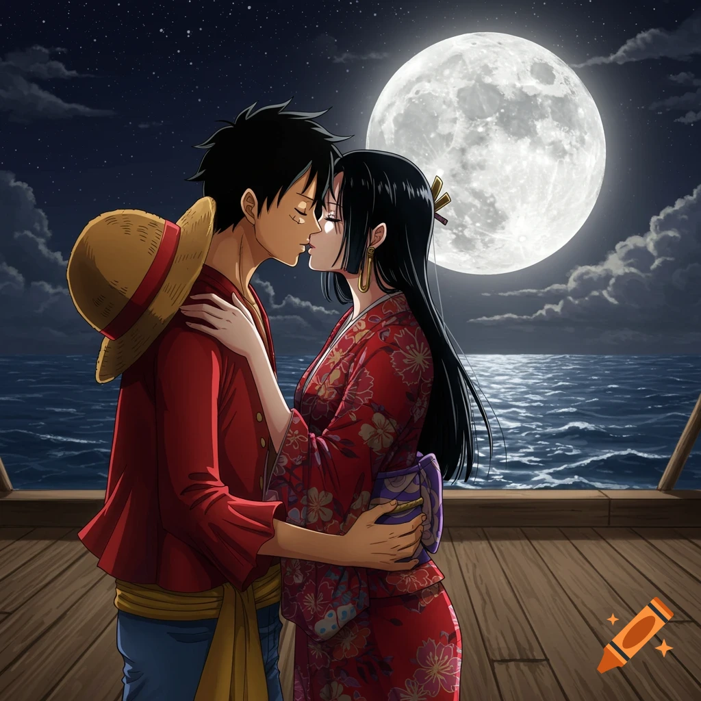 Watercolor painting of anime characters Luffy and Hancock sleeping on a ...