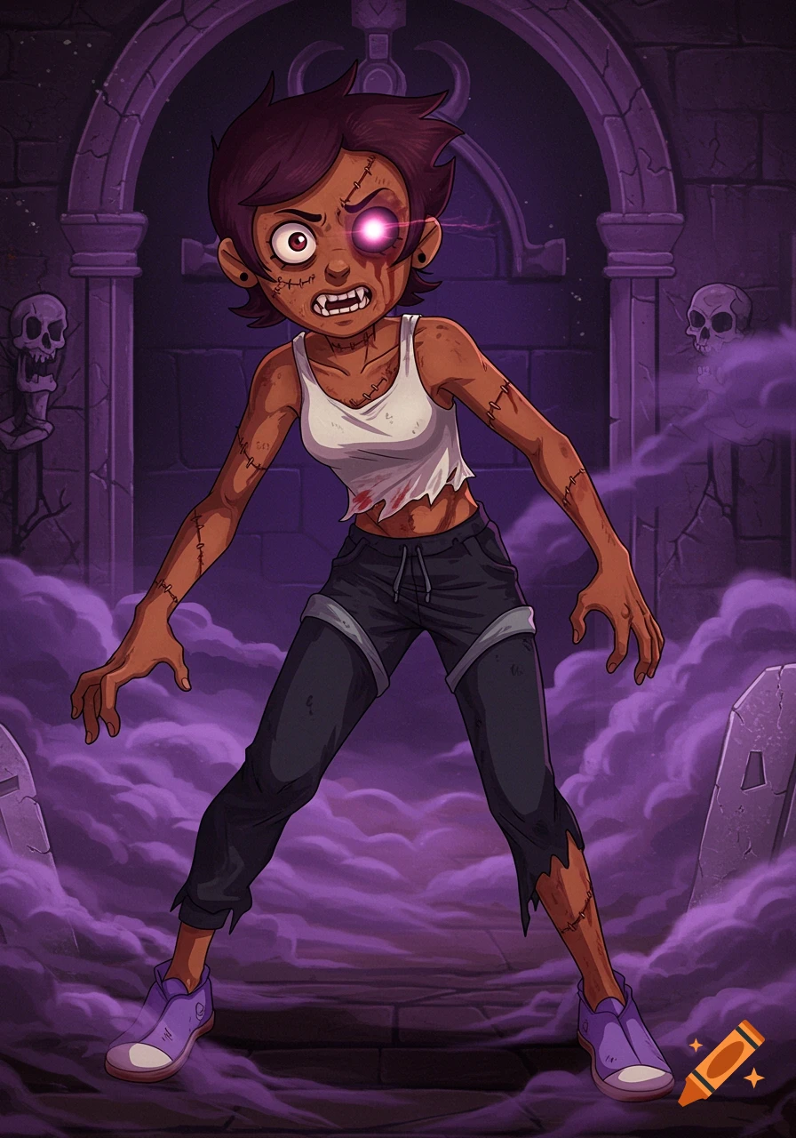 A stylized cartoon image of a zombie-fied Luz Noceda with glowing eyes ...