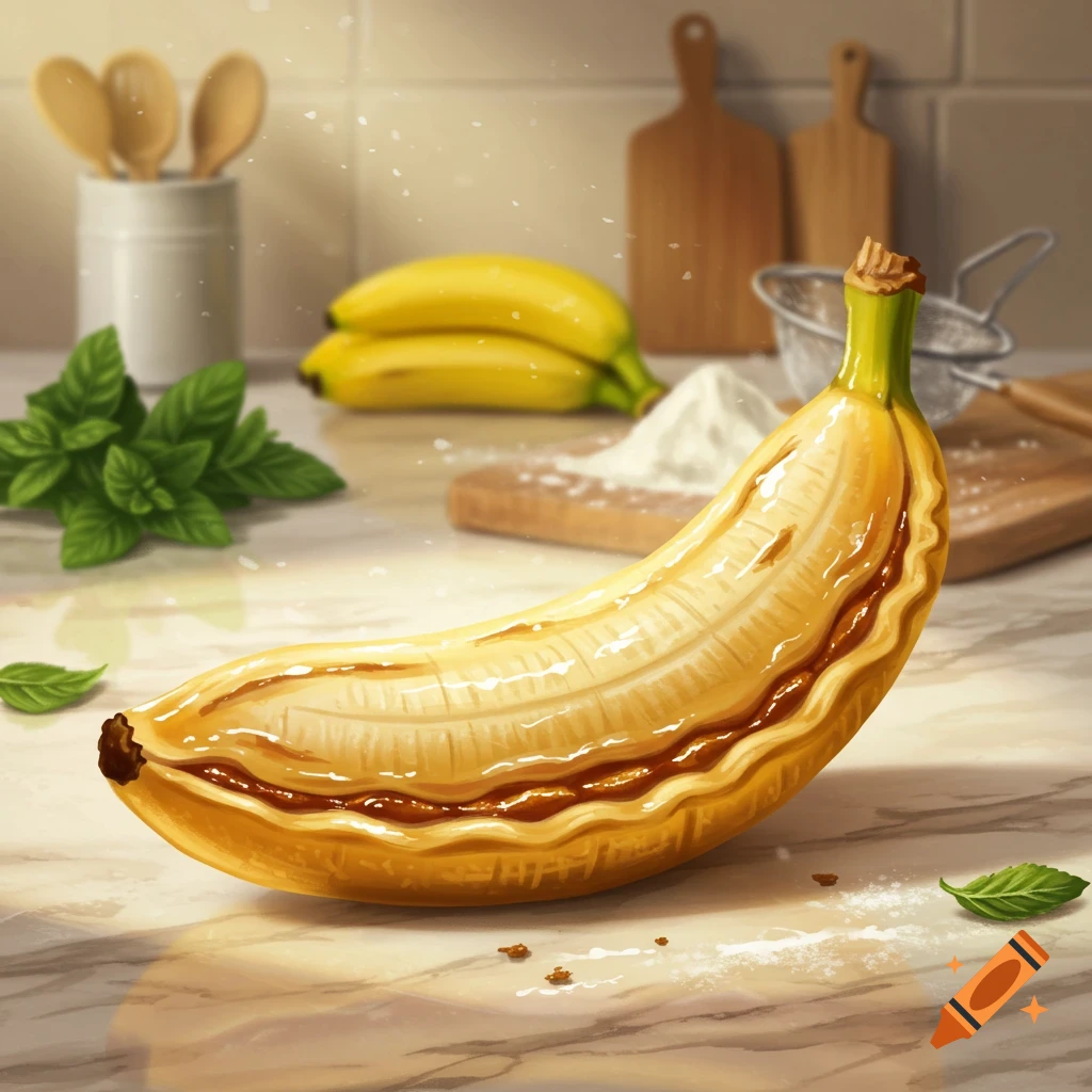 A green, stylized cardamom pod curved like a crescent moon, on a plain ...