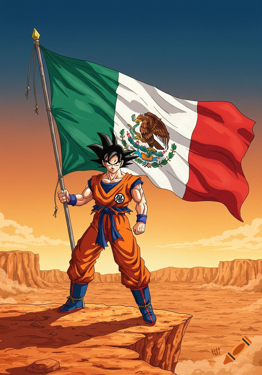 Anime illustration of Goku in an orange uniform looking toward a guard ...