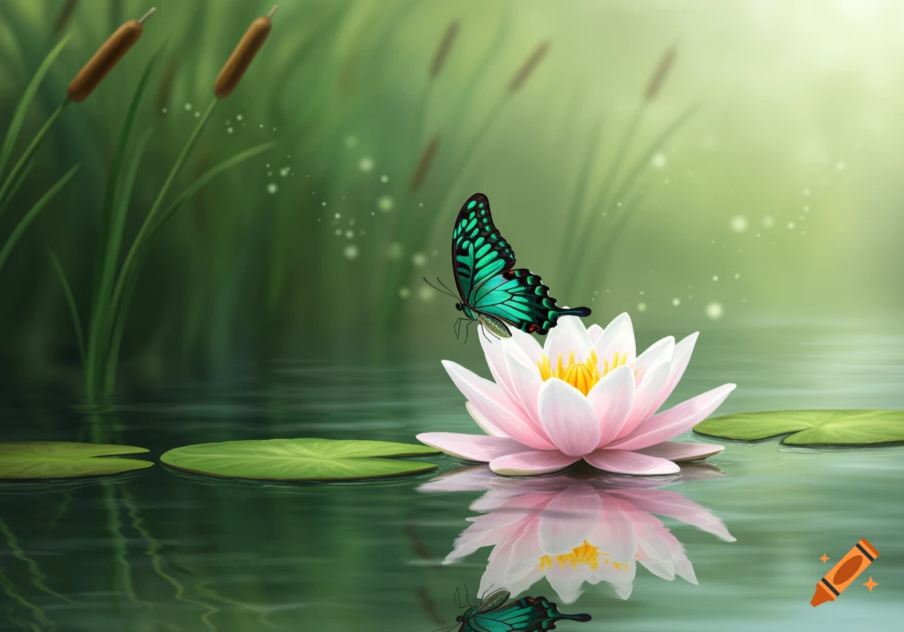 A vibrant pink lotus flower with water droplets floating on dark blue ...