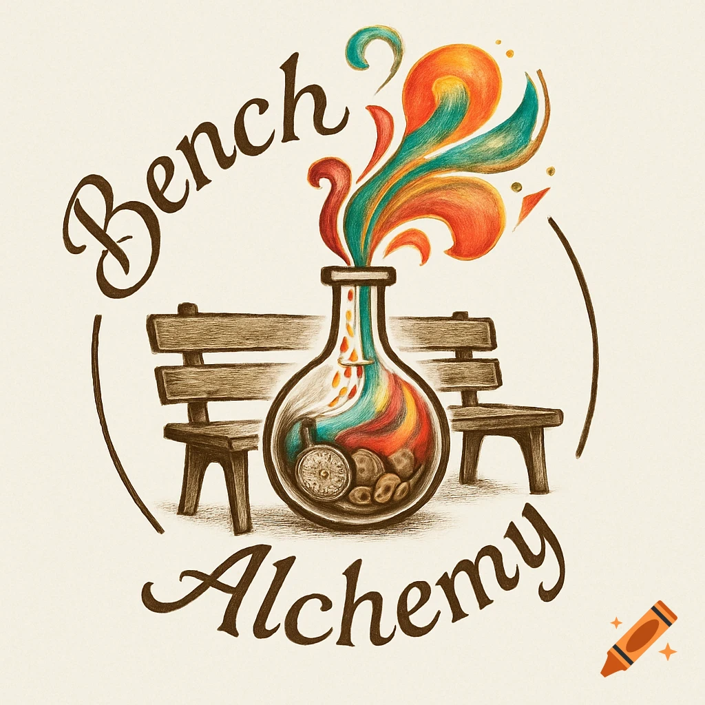 Logo for 'Bench Alchemy' showing a stylized beaker with colorful ...