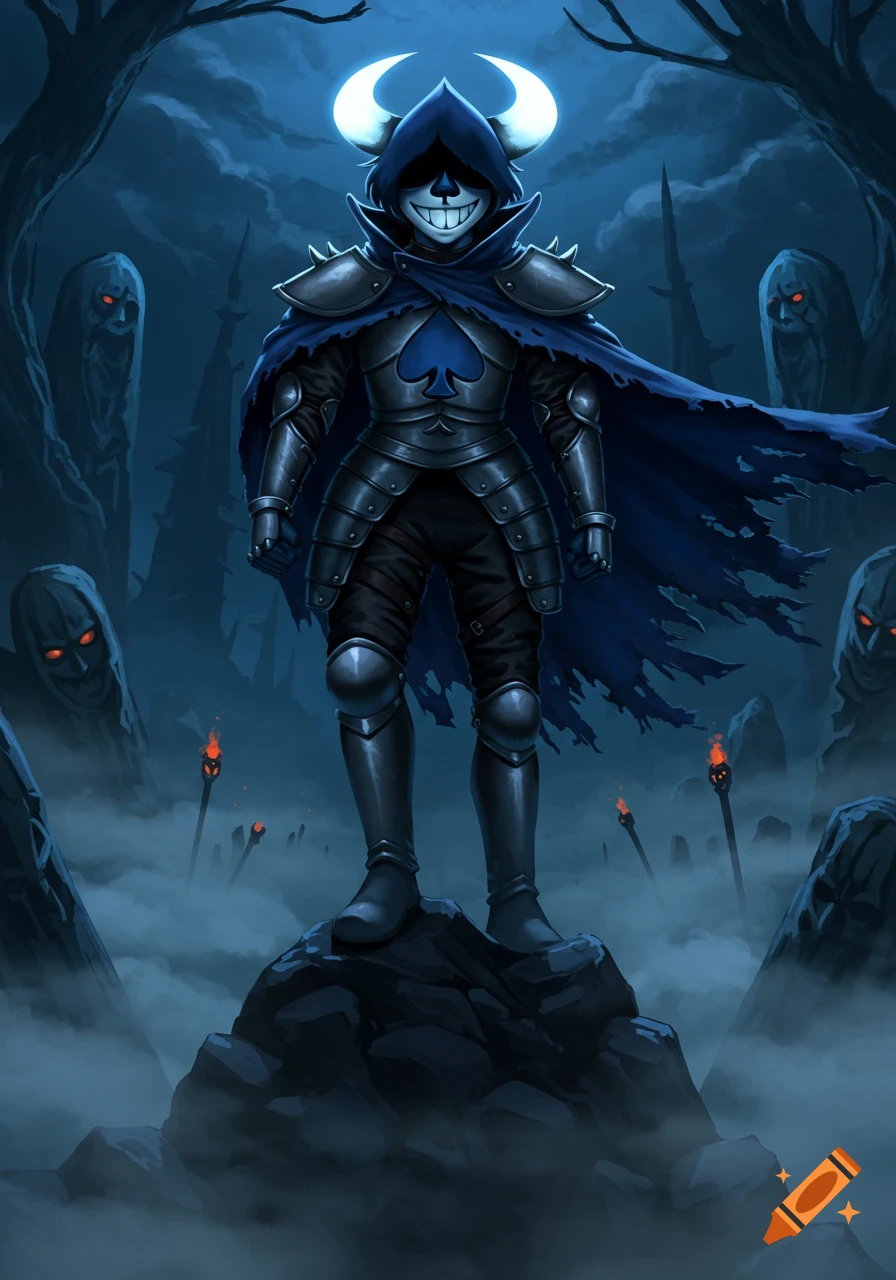 Deltarune characters Jevil and Kris in a dynamic, fantasy illustration ...