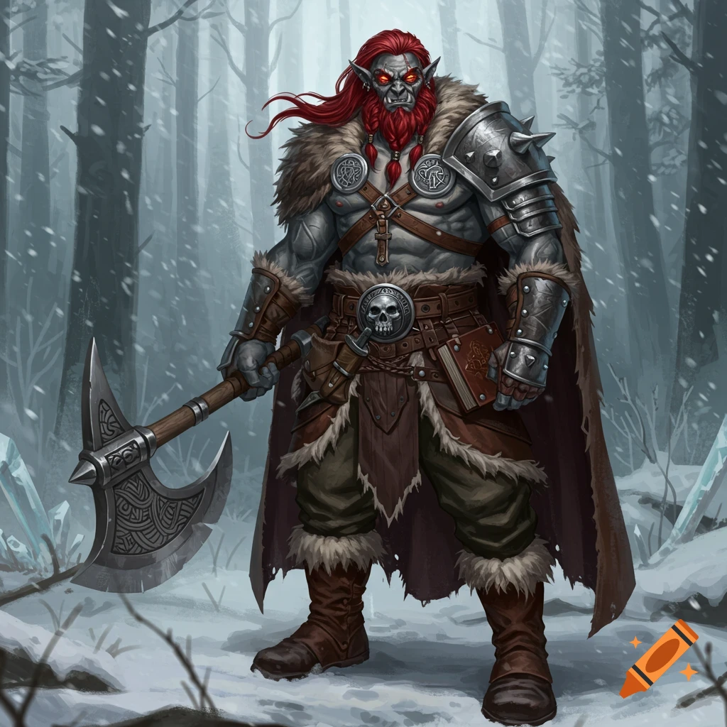 Half Orc Barbarian Warrior With a Greataxe created on Craiyon