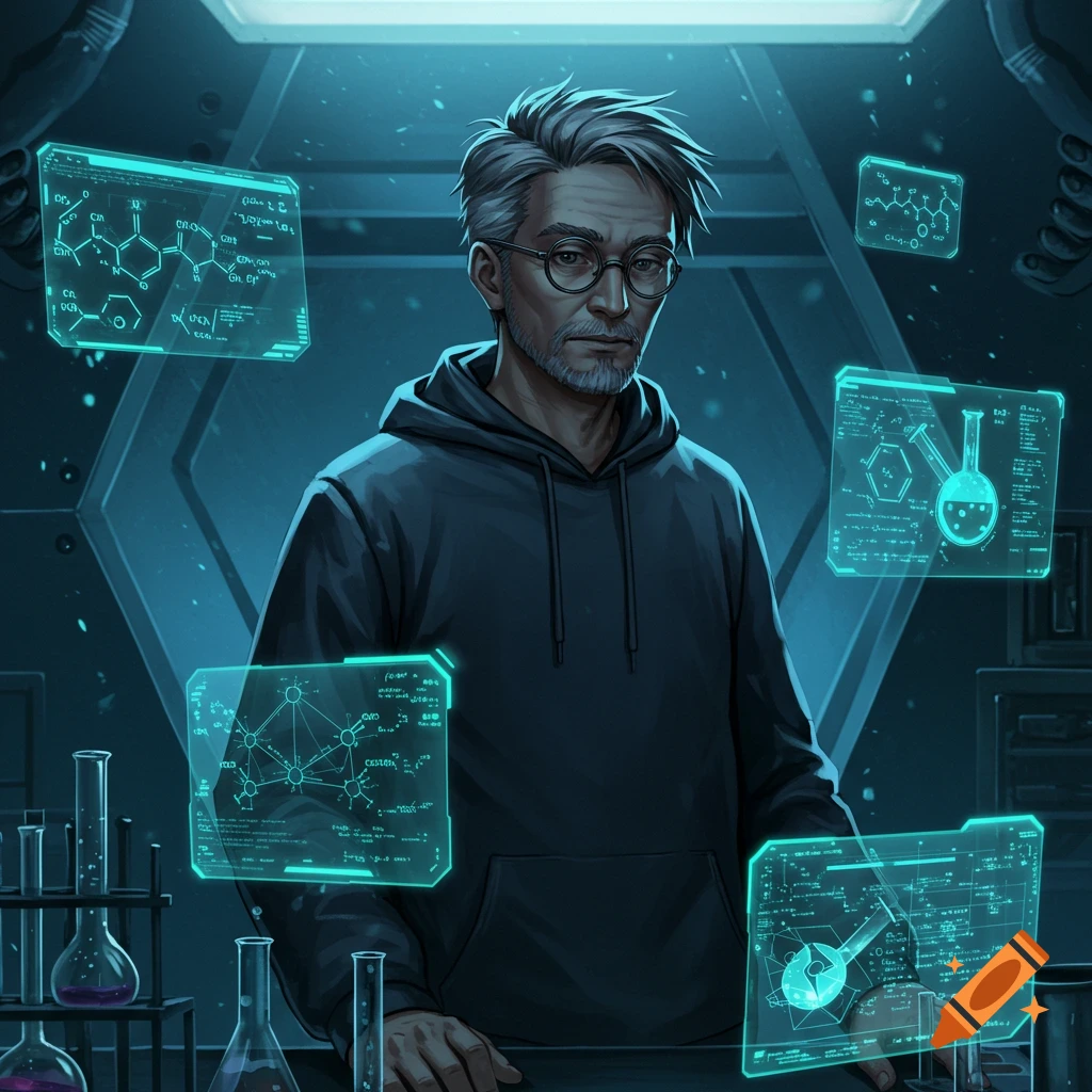 A worried scientist in a lab coat and safety goggles washes his hands ...