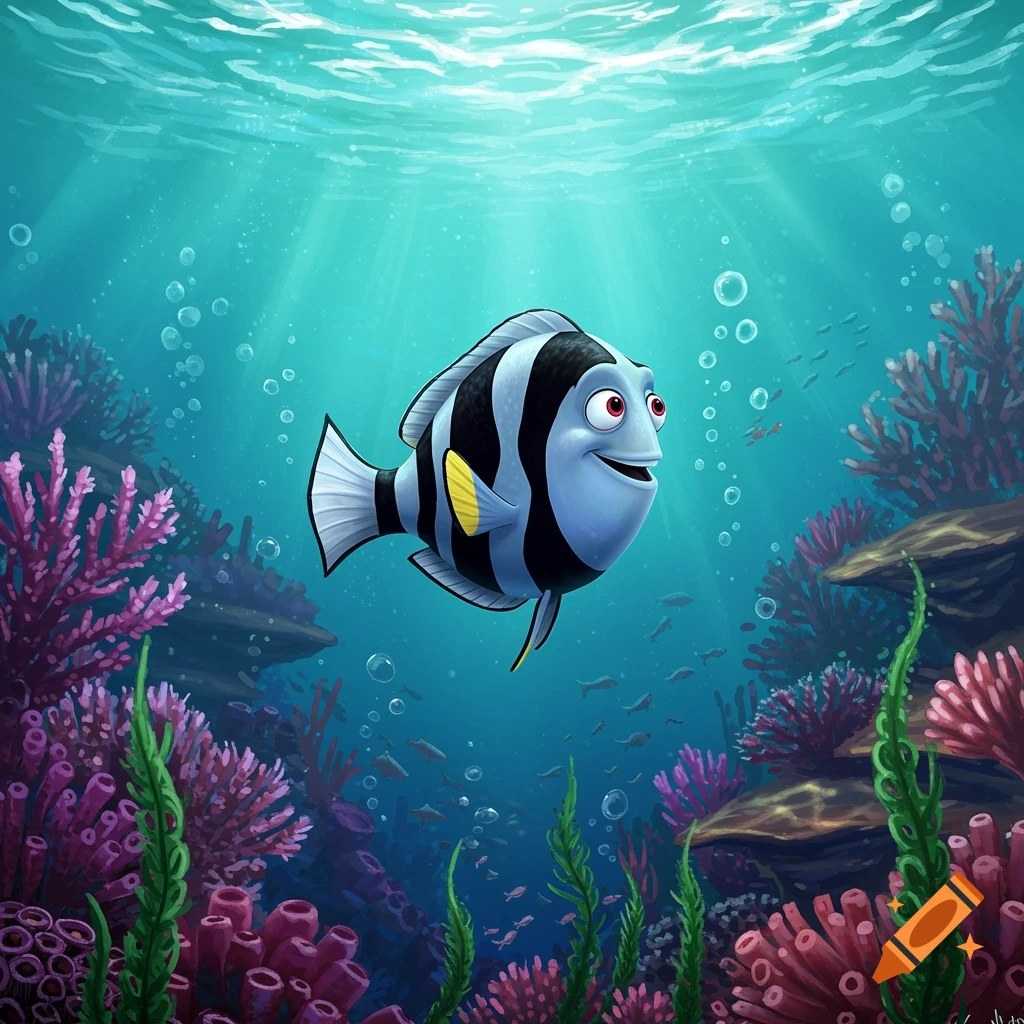 Dory from Finding Nemo as a muscular bodybuilder posing underwater with ...