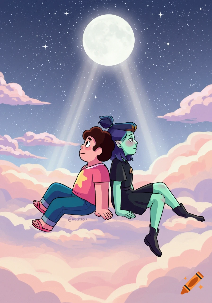 Cartoon of Pink Diamond flexing her muscles next to Steven on a sunny ...