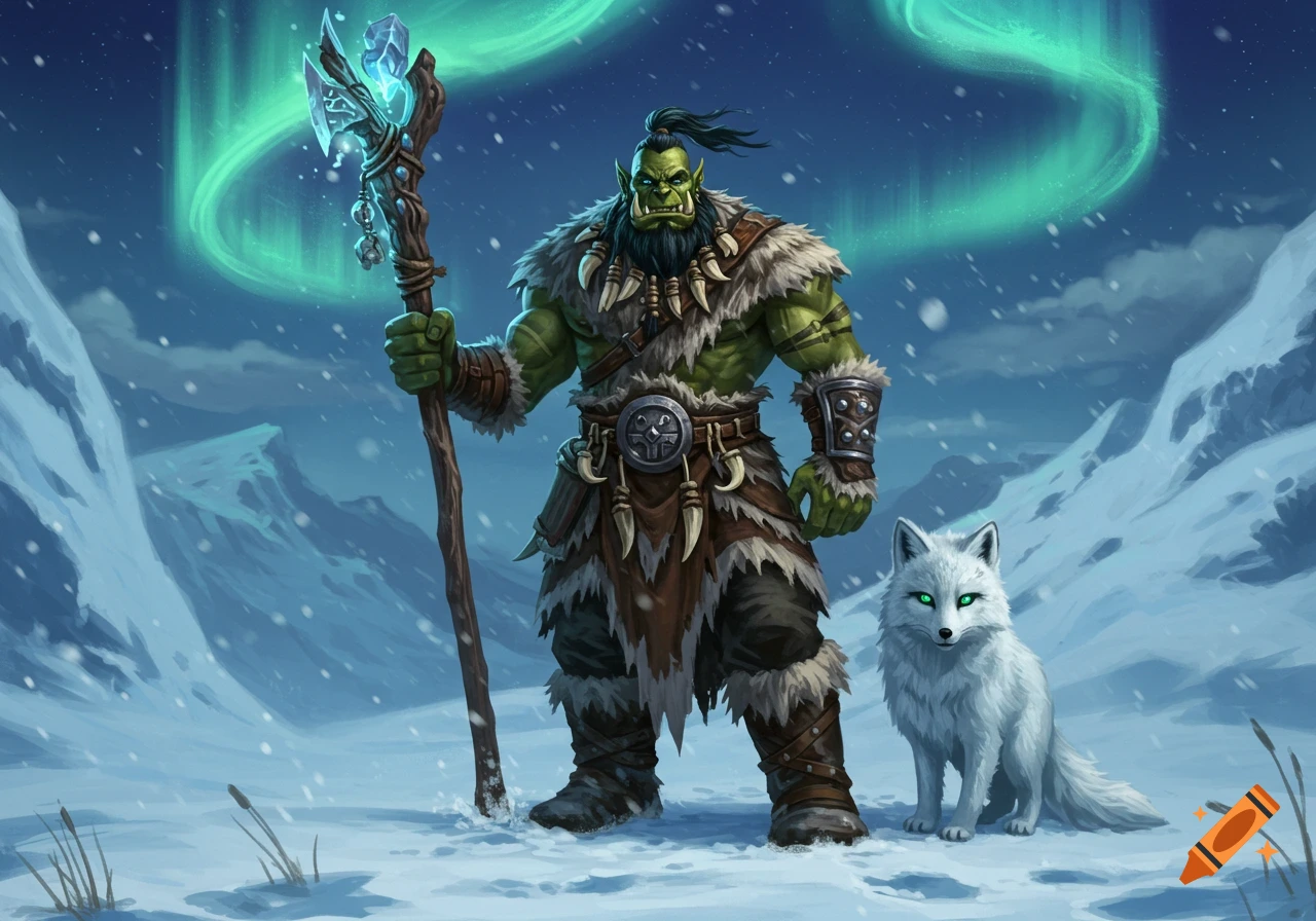 A muscular, blue-skinned barbarian with white hair carries a blonde ...