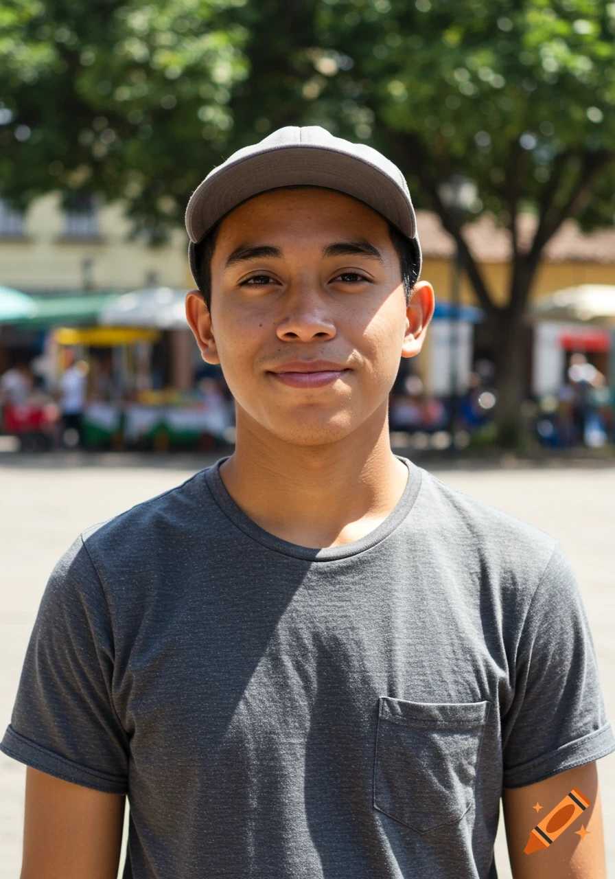 A photorealistic portrait of a young man with medium complexion wearing ...