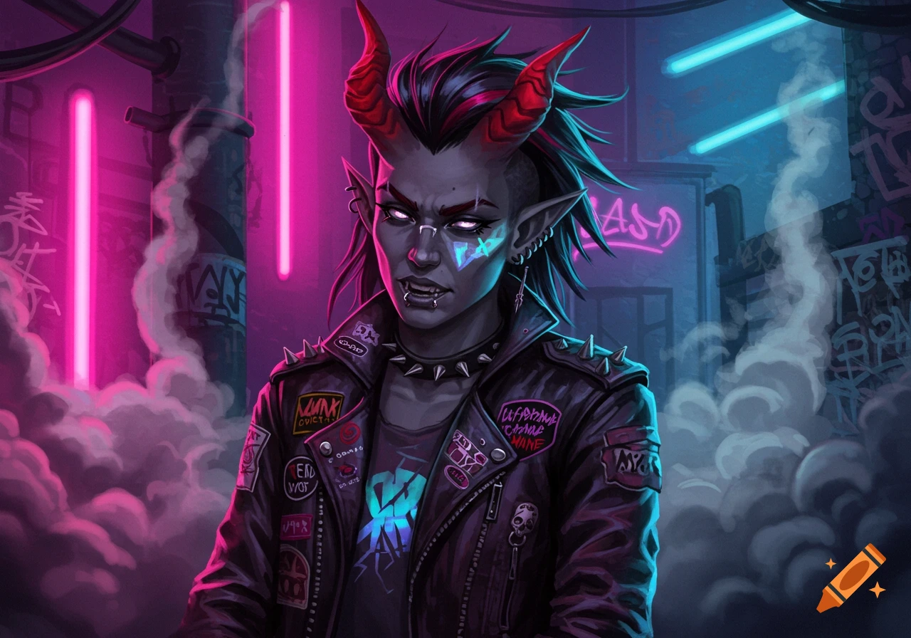 A pink-skinned alien with a punk mohawk, six arms, and spiky wristbands ...