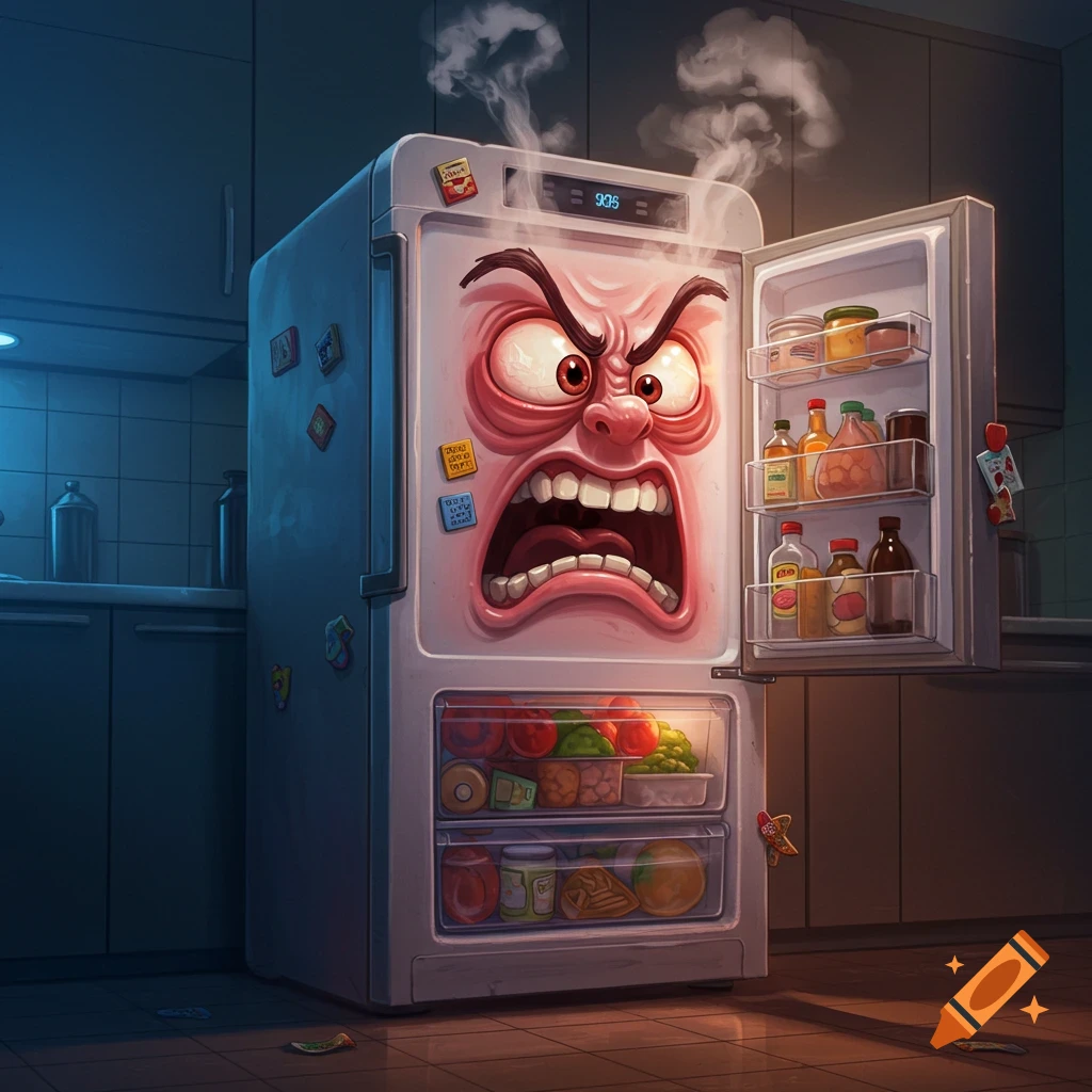 Funny image of a penguin in a fridge on Craiyon