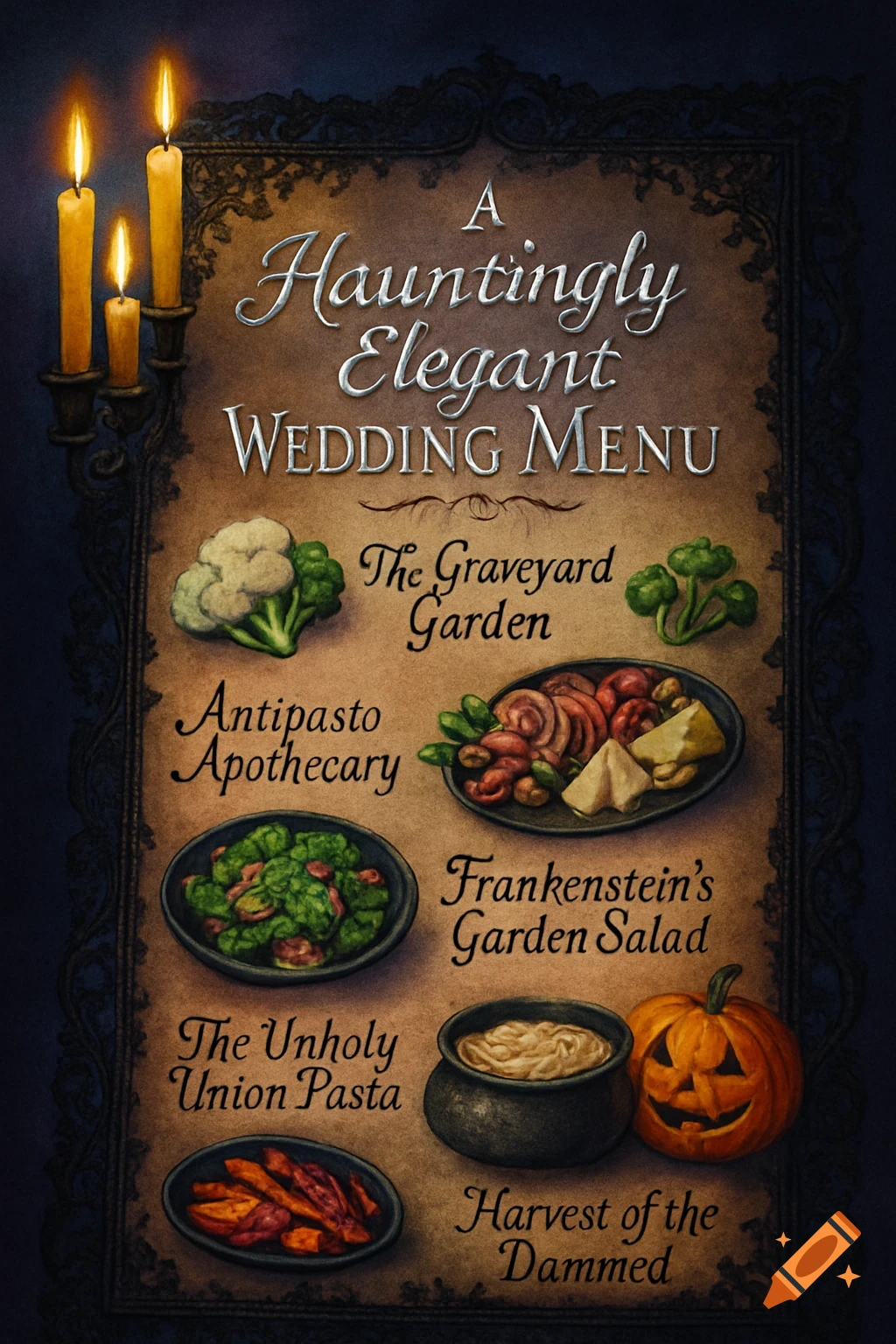 A vintage-style bar menu with sections for Beer, Wine, and Spirits ...