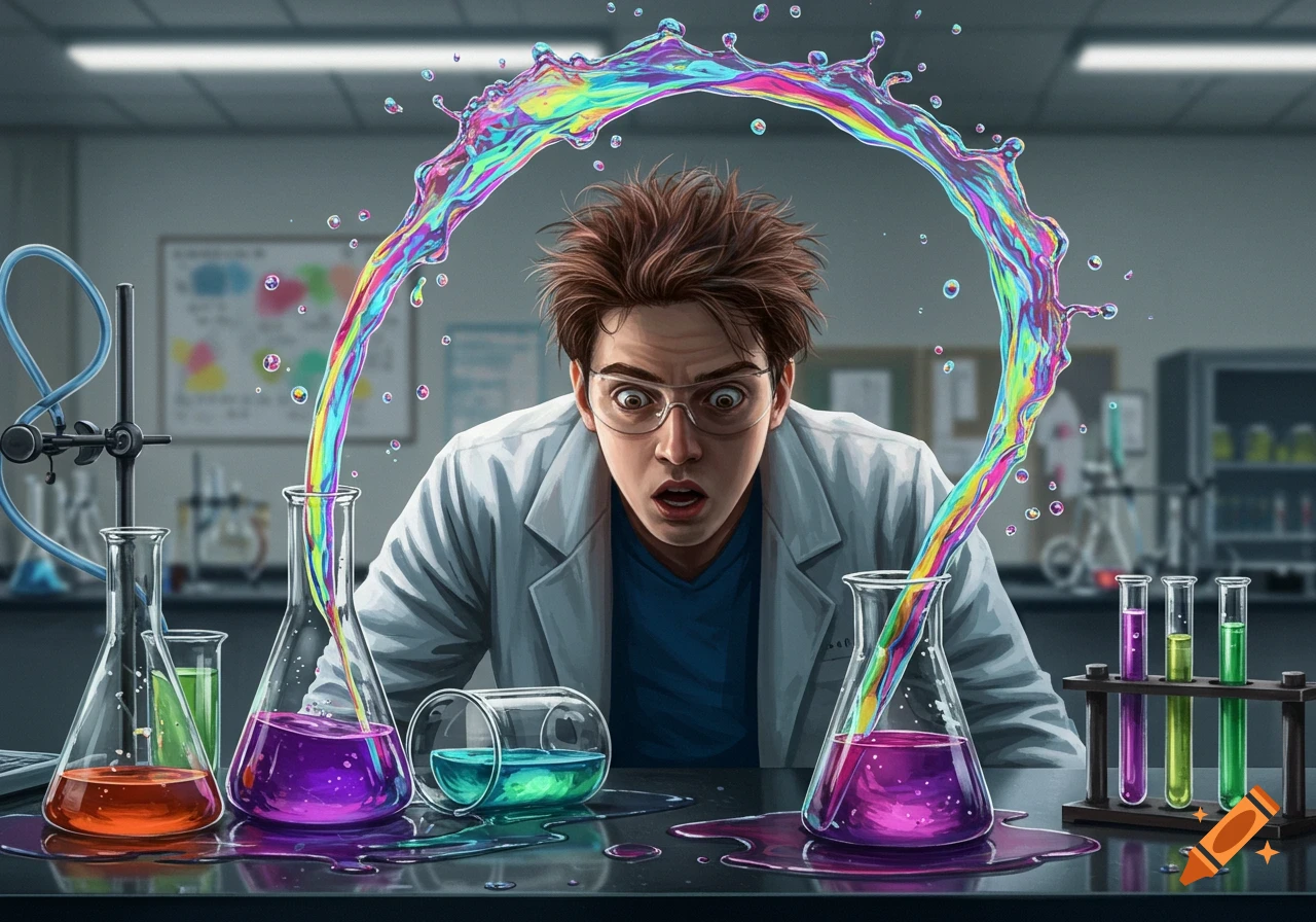 A beaker with water and white crystals sits on a digital scale next to ...