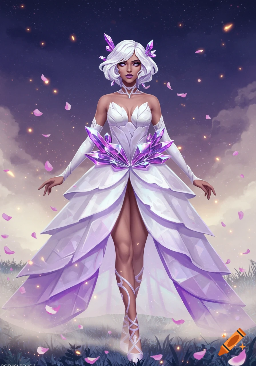 An elegant, headless fantasy outfit in pastel blue and lavender ...