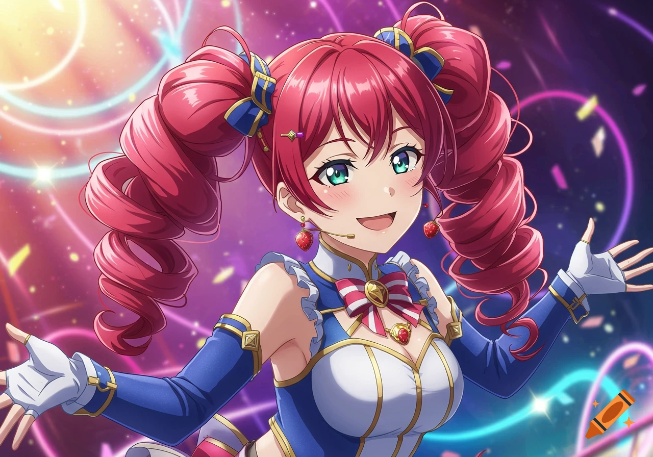 Japanese idol girls in sparkly pink and blue costumes performing on a ...