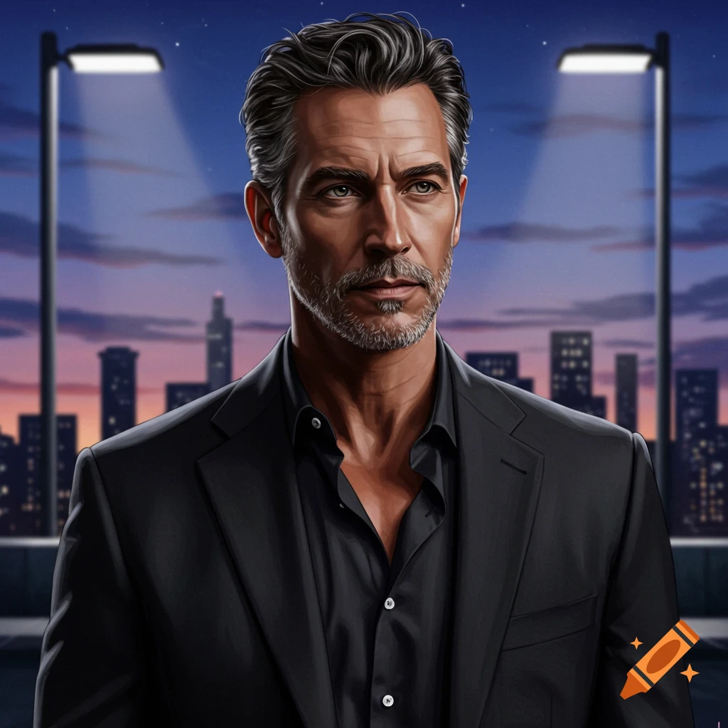 Photorealistic portrait of a distinguished man with grey hair and beard ...