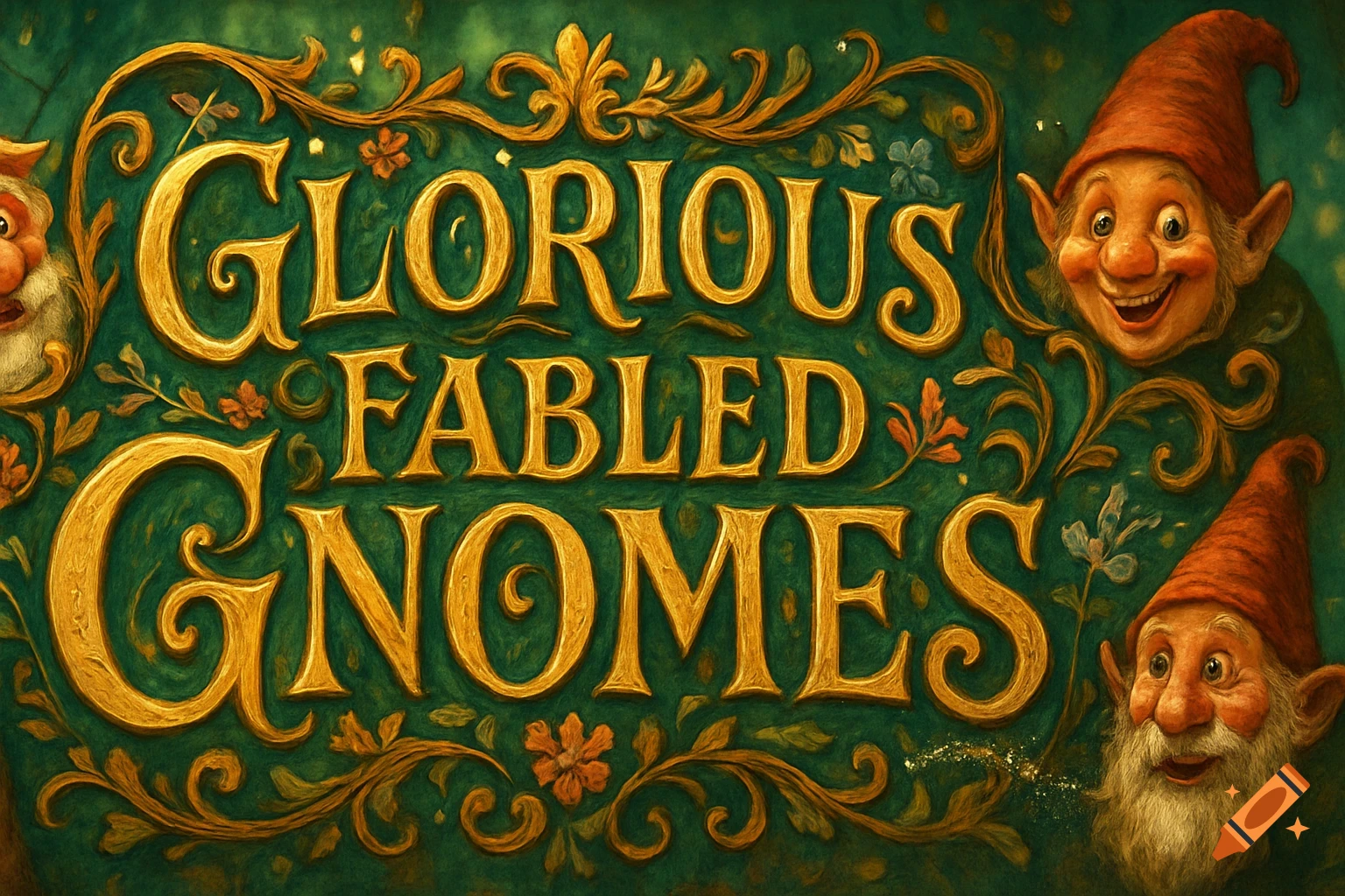 A detailed green banner with ornate golden text reading "GLORIOUS ...