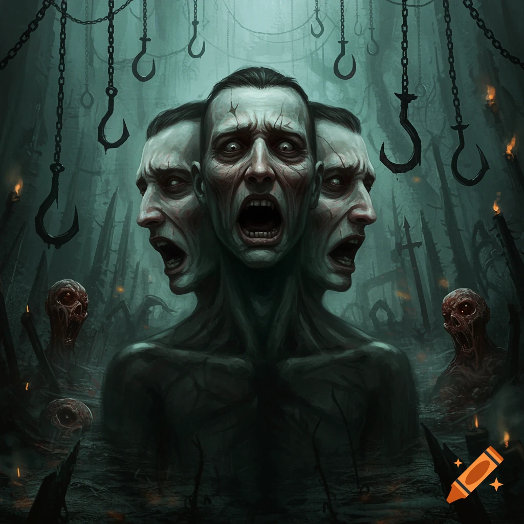 Grotesque, pale creature with cracked skin, large eyes, pointed ears ...