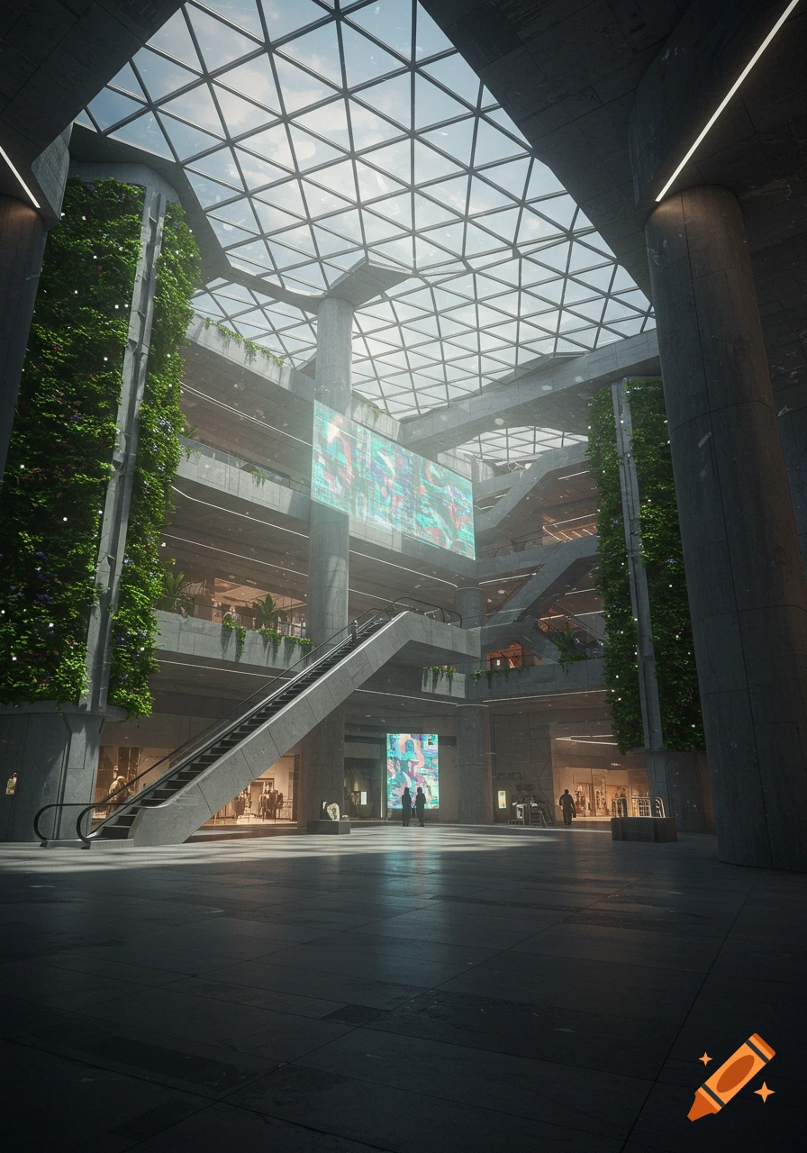 Large industrial building with multi-story windows glowing warm orange ...