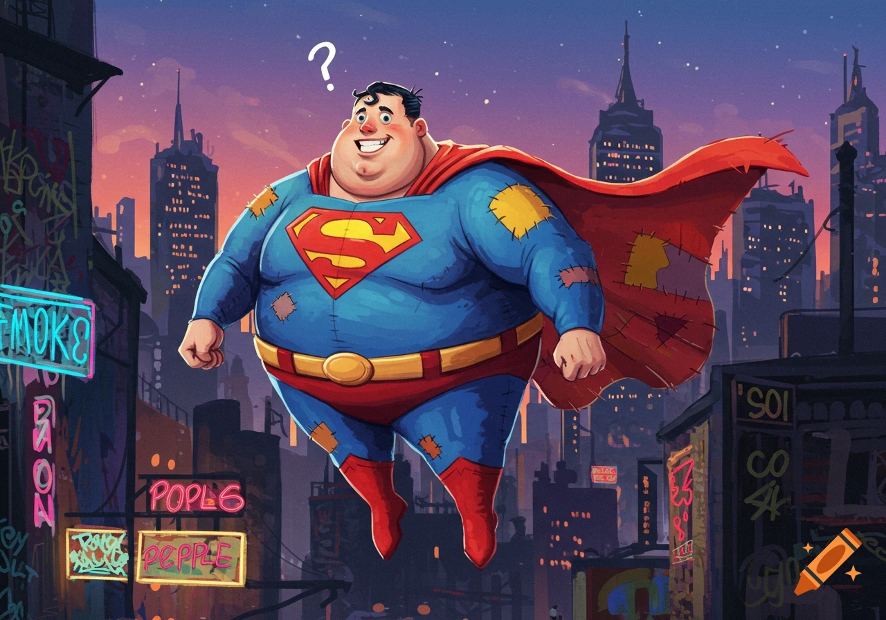 Black and white comic art of Superman flying with a raised fist over a ...