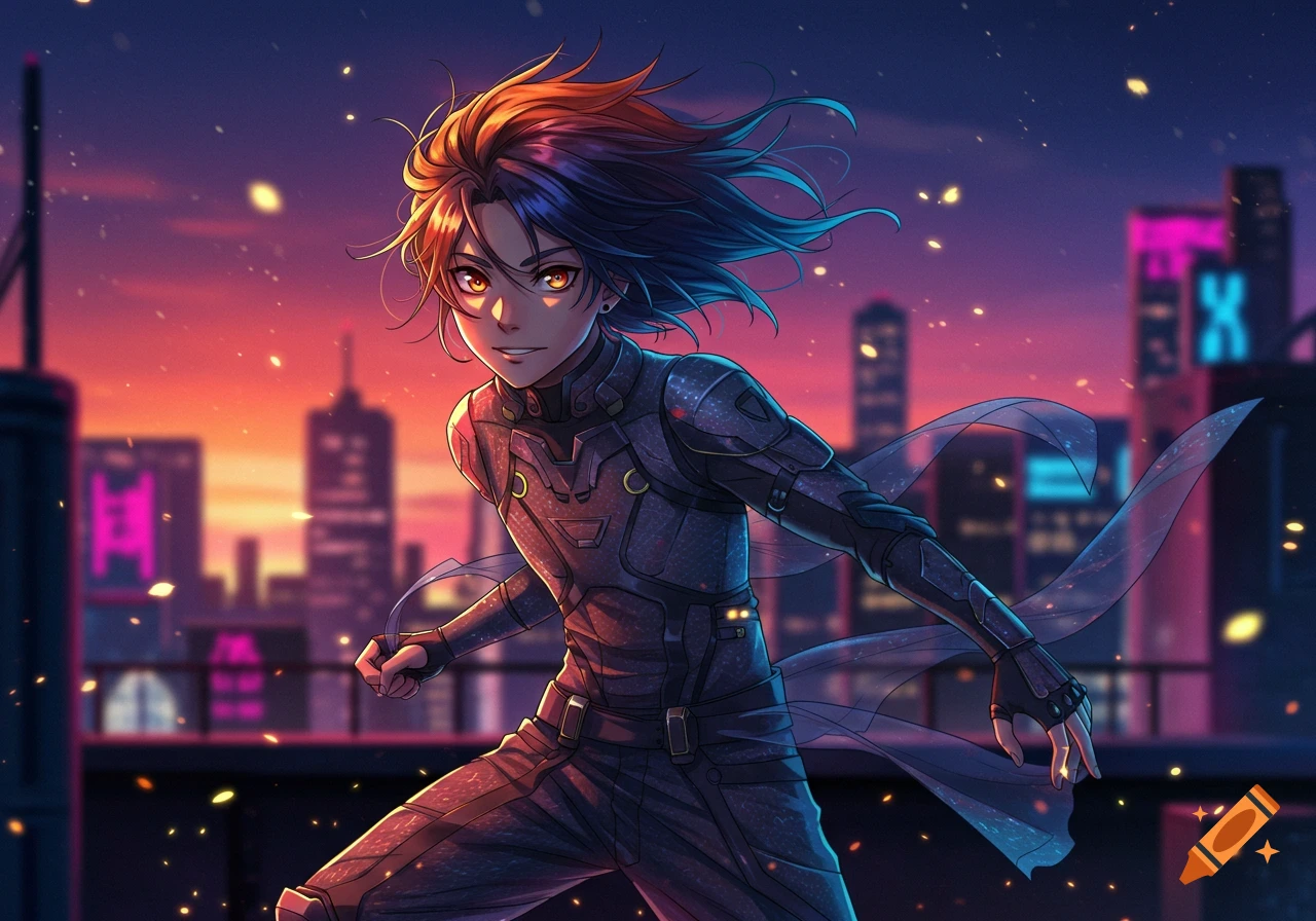 Anime man with red ponytail in a conductor uniform stands beside a ...