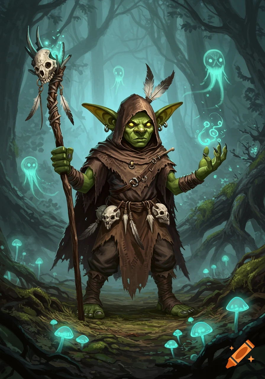 A detailed fantasy illustration of a mushroom giant wizard holding a ...