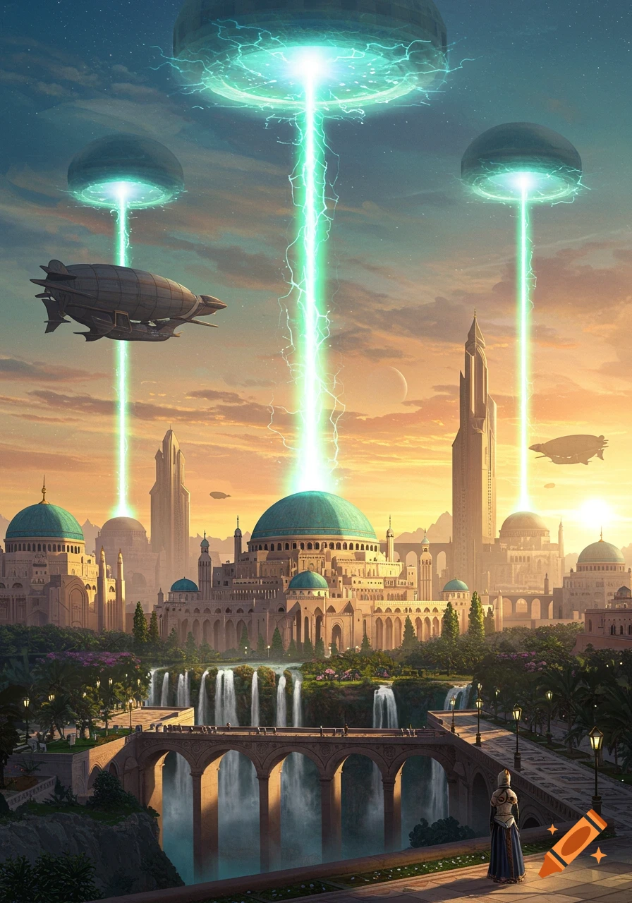 Two islands with distinct architectural styles, one classical and one ...