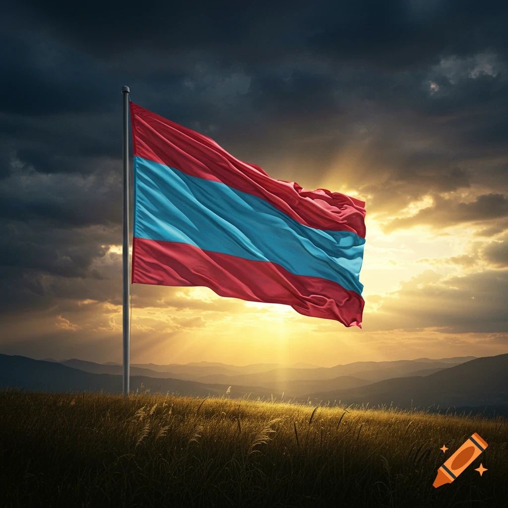 A waving flag of Ukraine with a blue top stripe and a yellow bottom ...