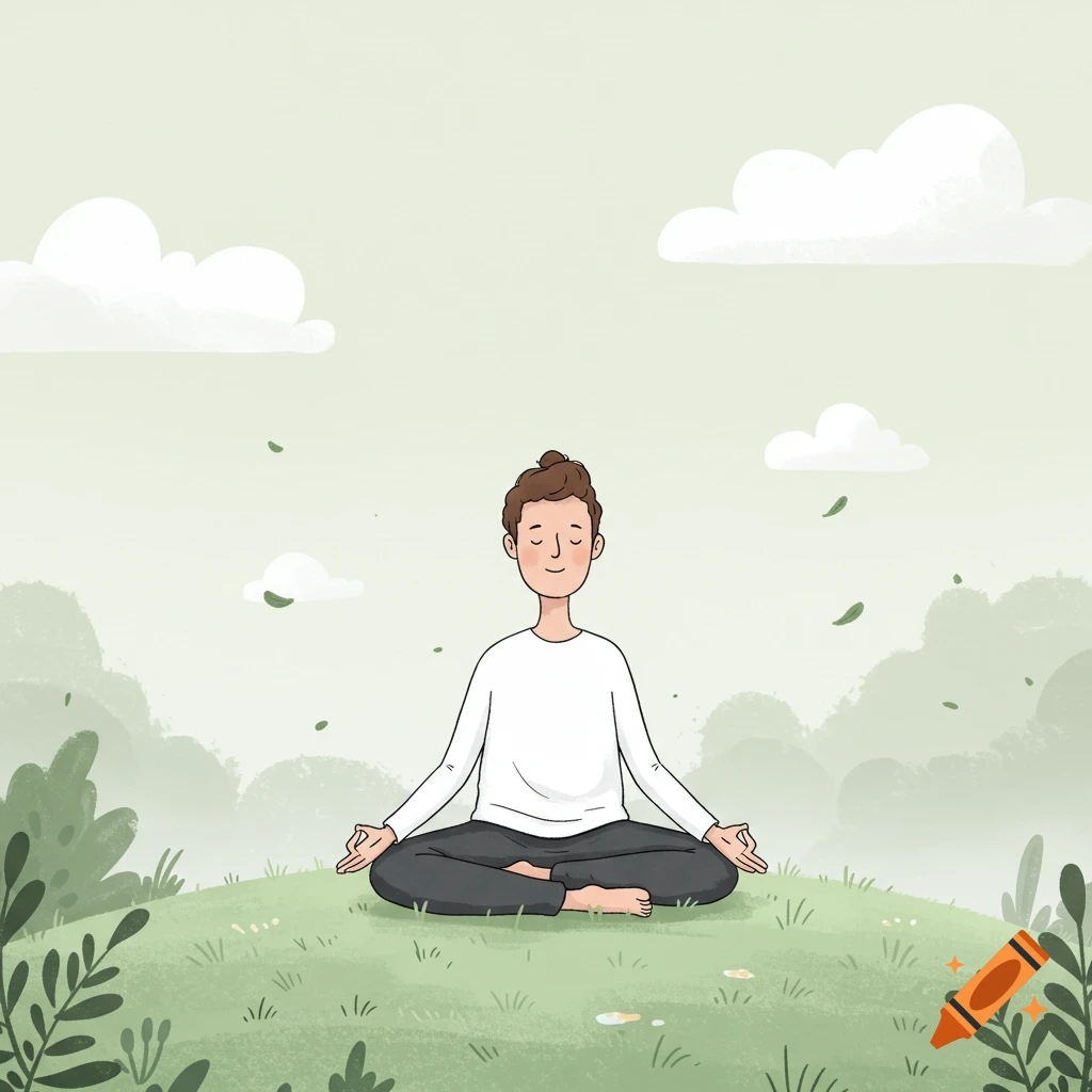 Stylized illustration of a person meditating in a lotus position on ...