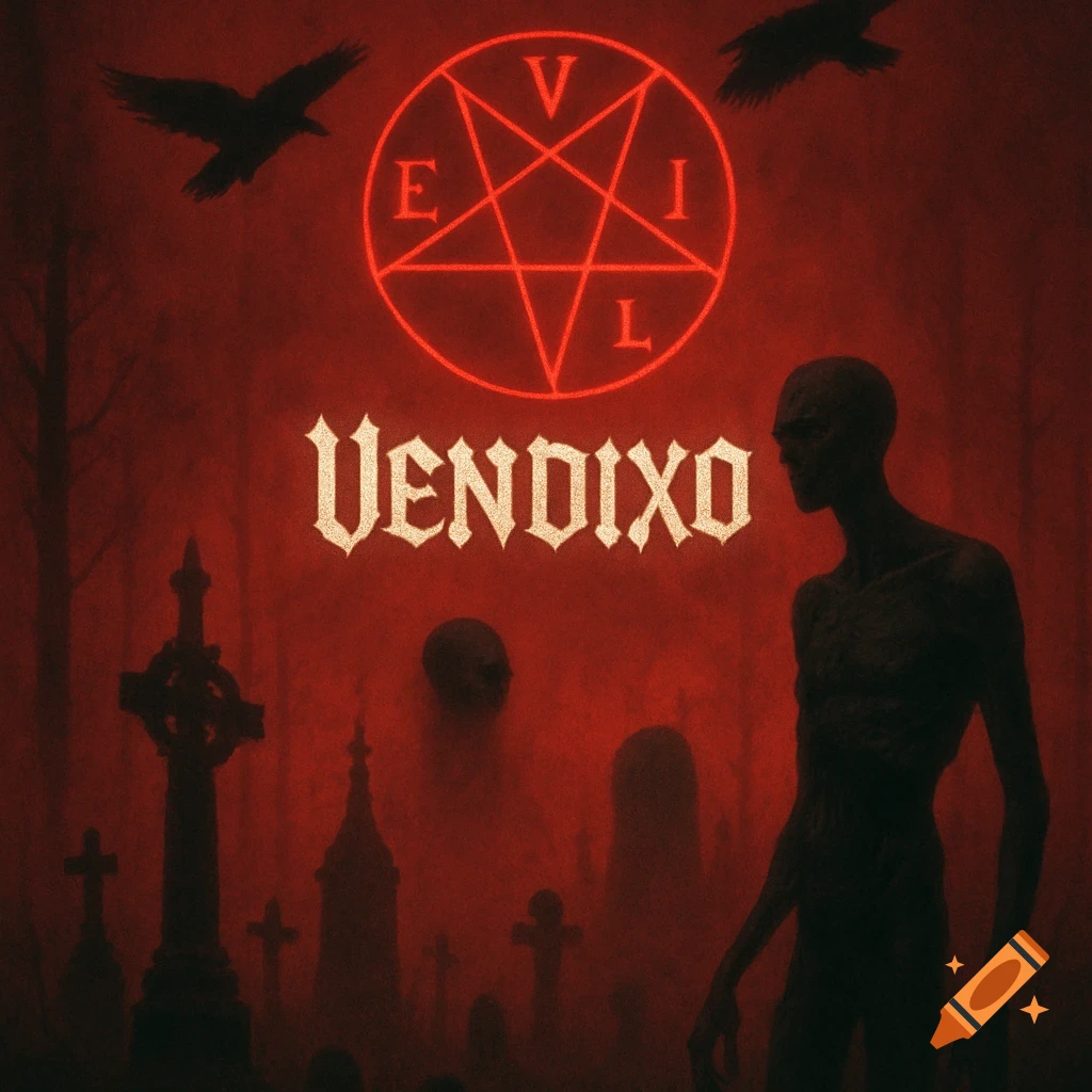 A dark red, foggy scene featuring a gaunt humanoid figure standing in a ...