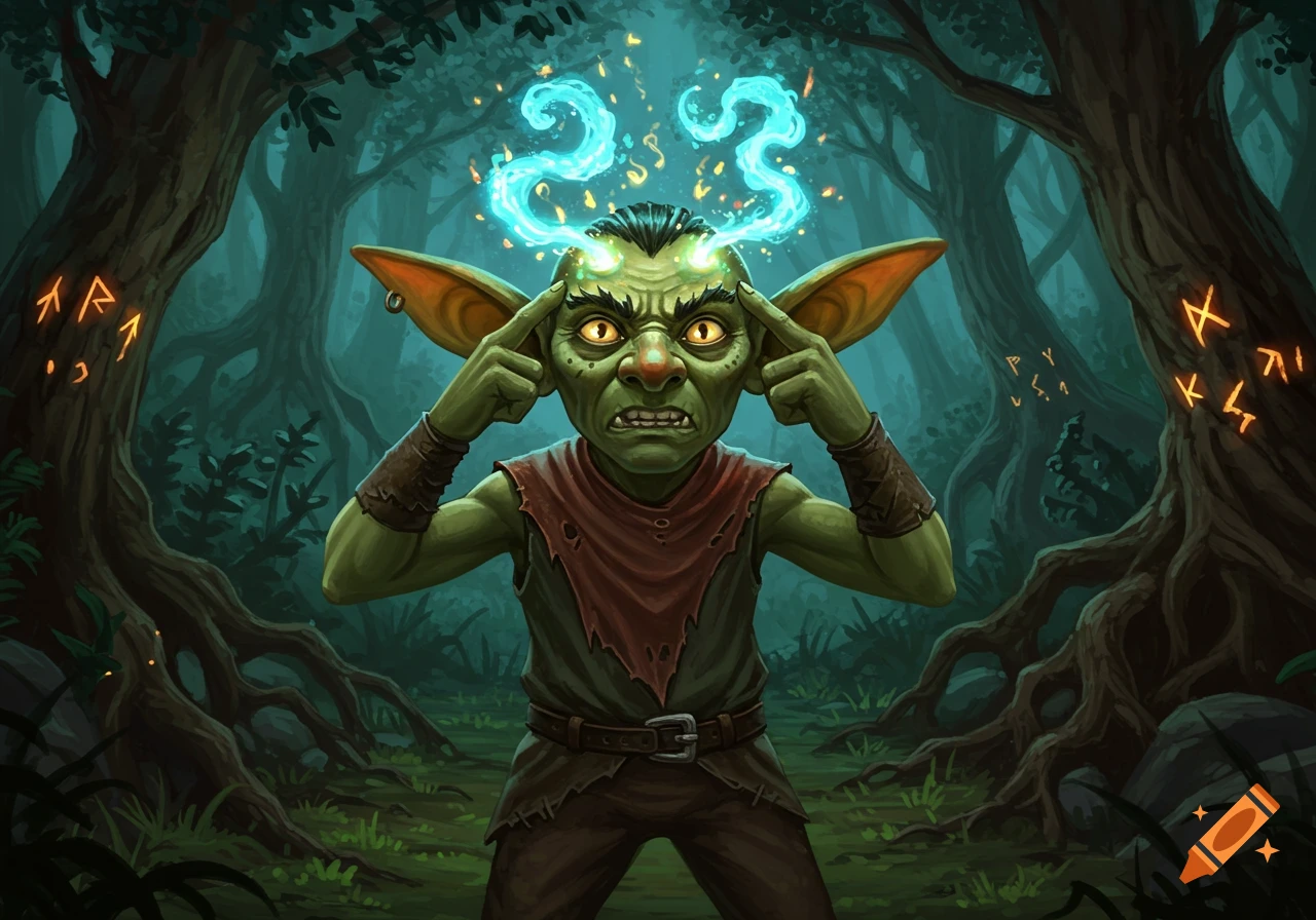 Stylized fantasy illustration of a large goblin in a trenchcoat ...