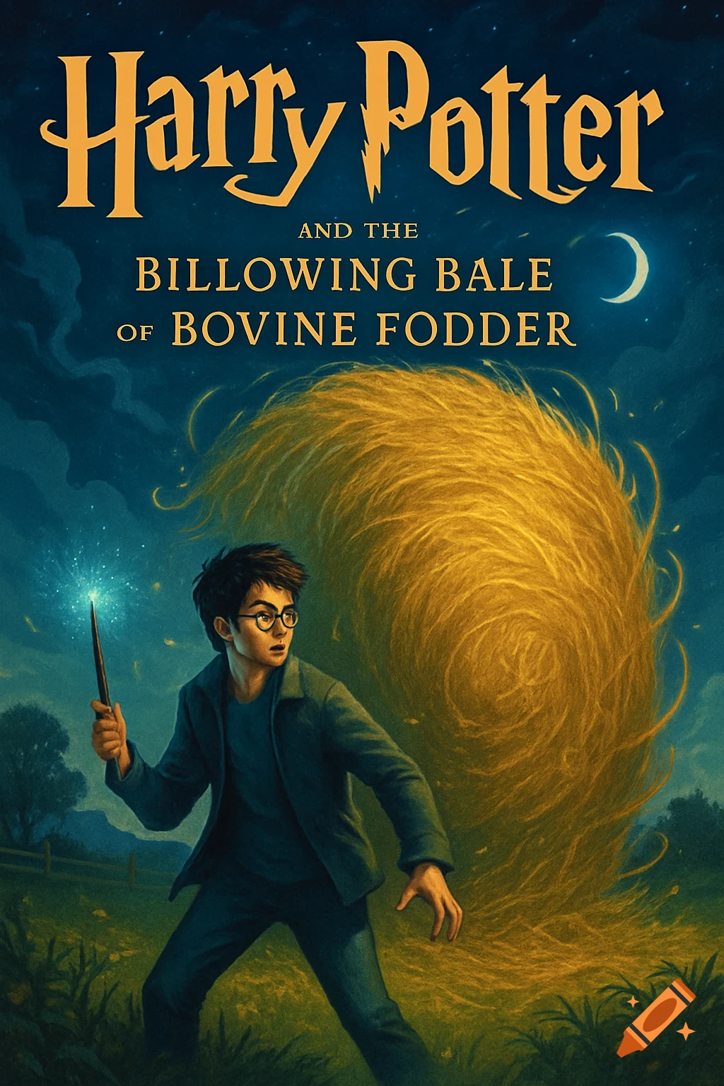 Book cover illustration of Harry Potter with a glowing wand, facing a ...