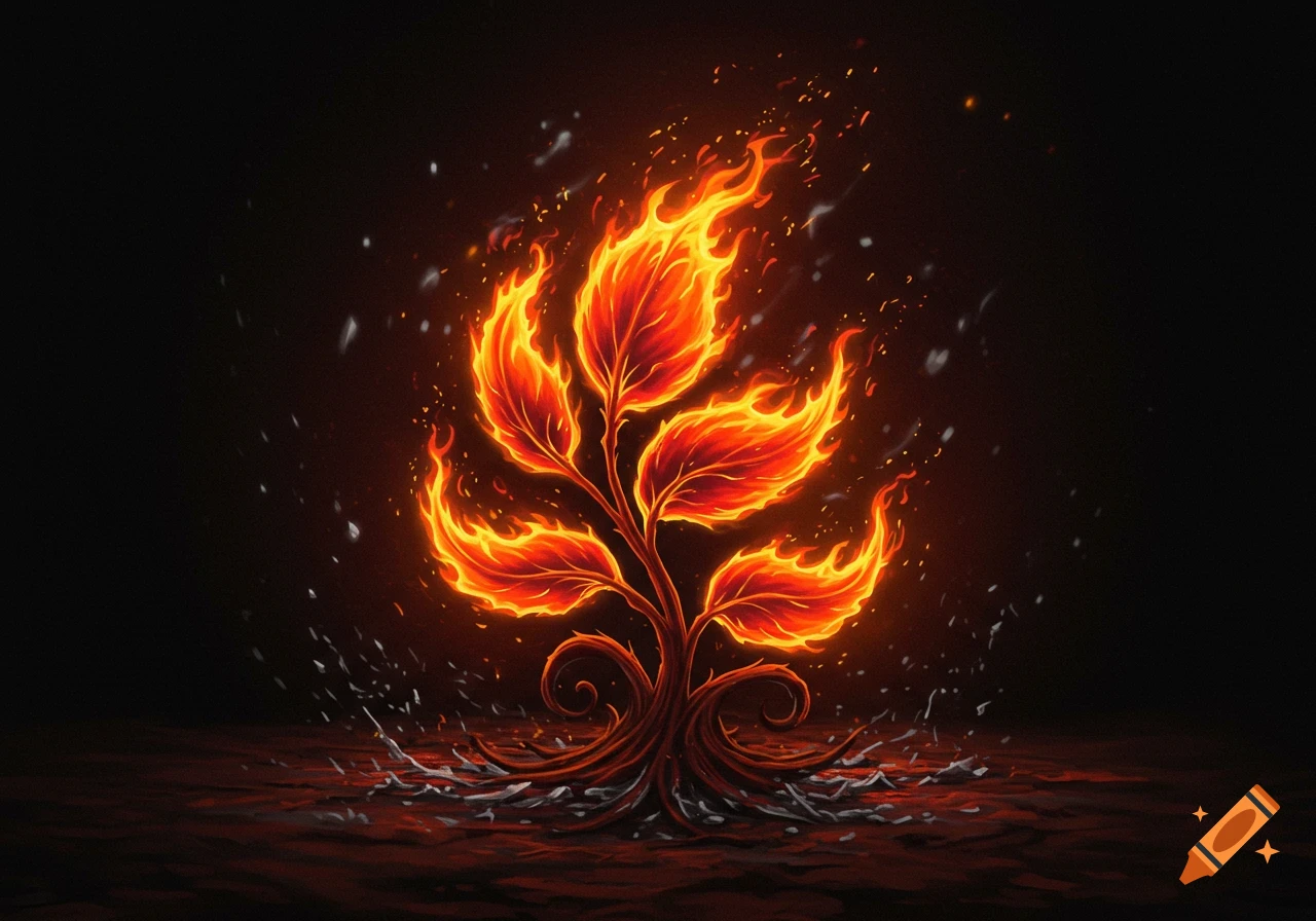 A vibrant, stylized illustration of a roaring bonfire with glowing ...