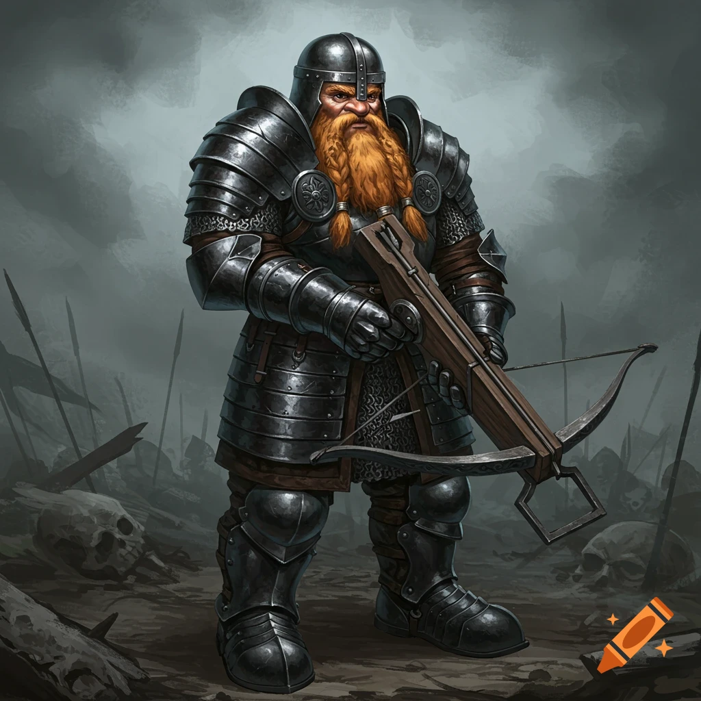 Portrait of an old male d&d dwarf in chain mail armor with warhammer on ...
