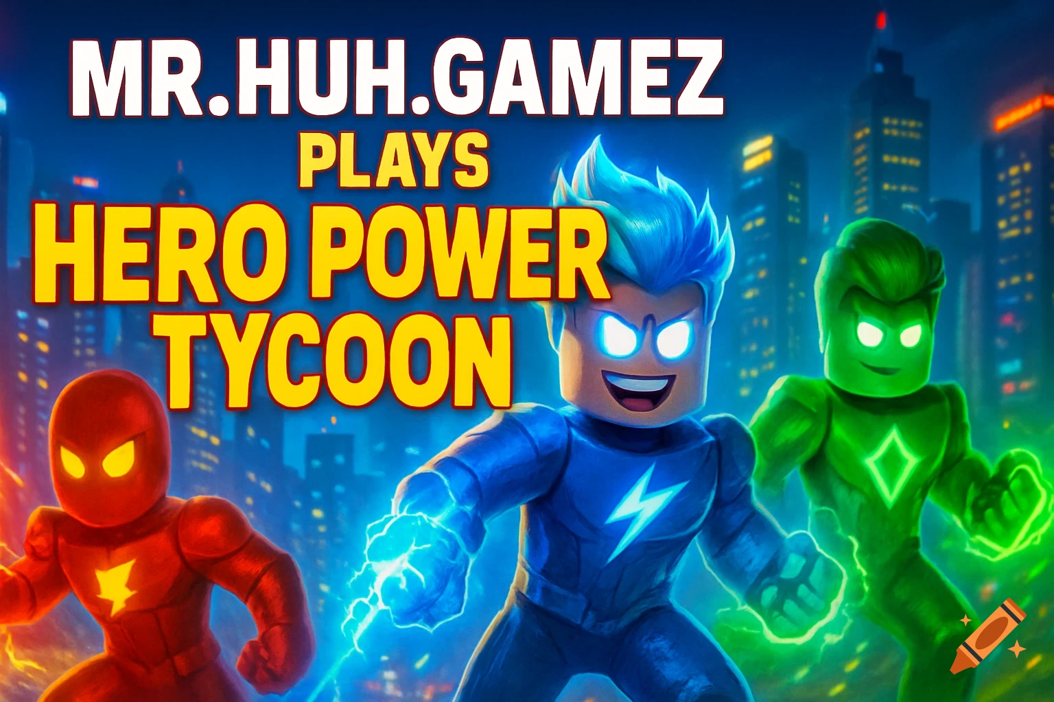 A metallic superhero-like character with glowing eyes, flexing a fist ...