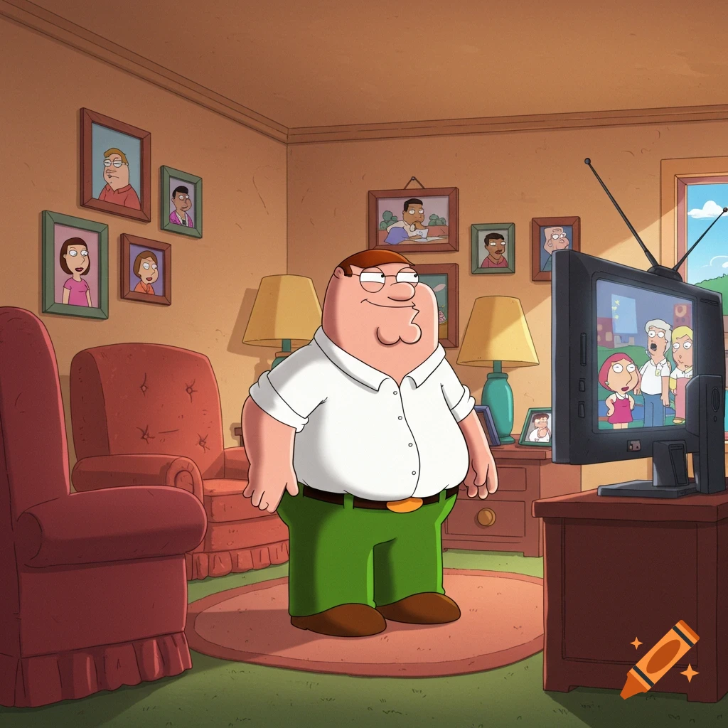 Cartoon character Peter Griffin with his mouth wide open, holding a ...