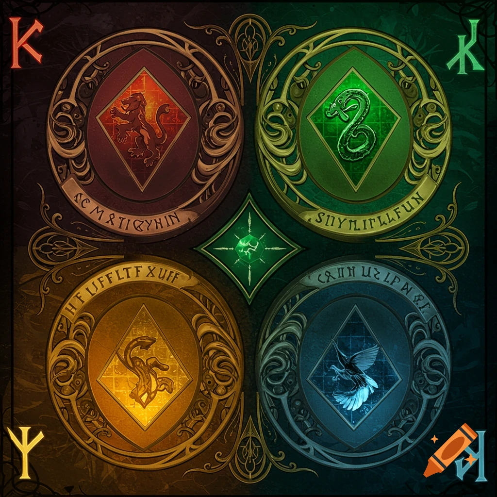 A dark fantasy grimoire with gold-edged corners and a glowing green ...