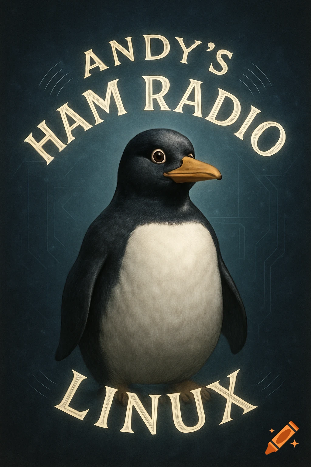 An illustrative poster featuring a cartoon penguin with a yellow beak ...