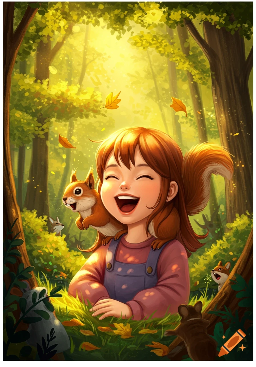 Cartoon of a girl and her cat playing in the snow on Craiyon