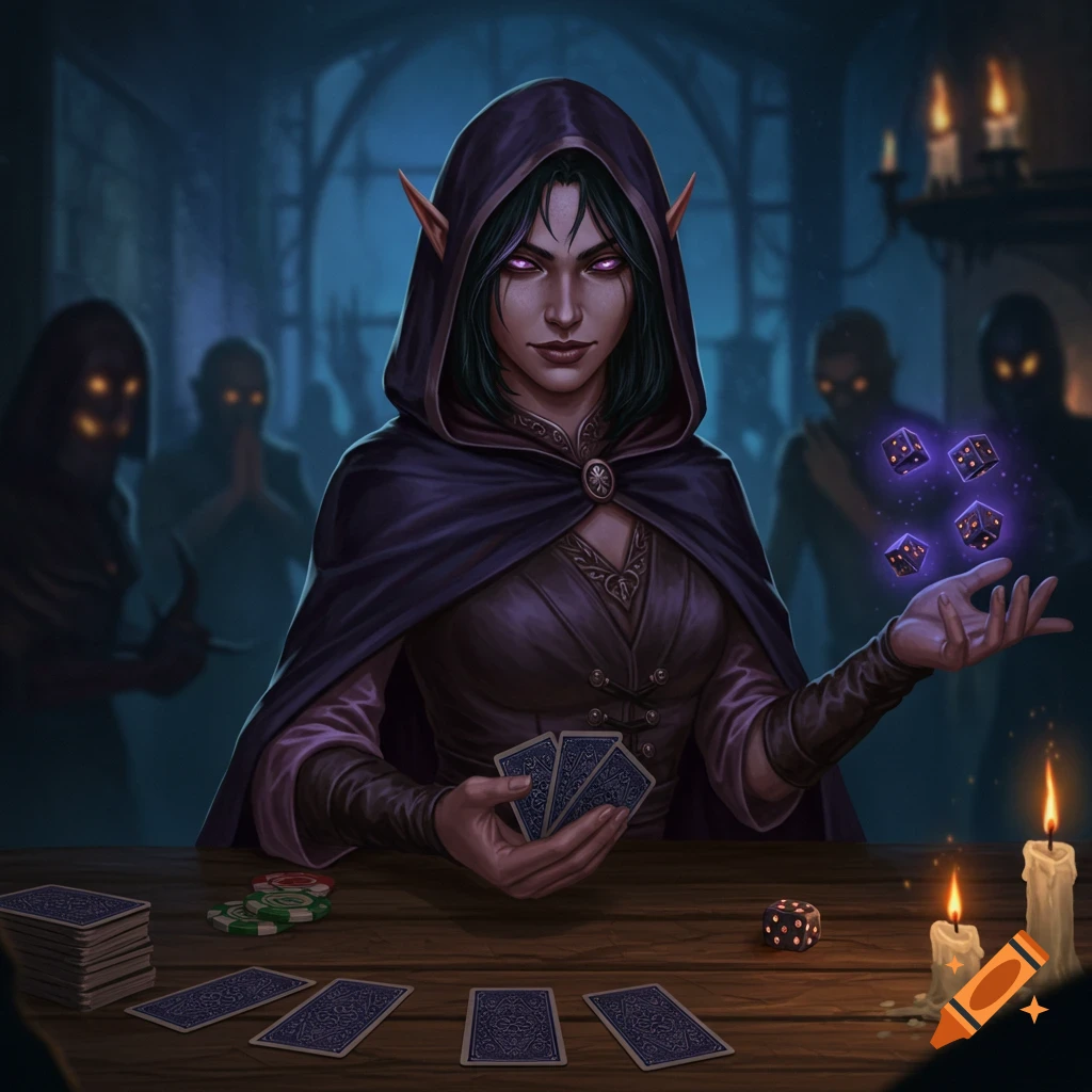 A man in a purple robe, a wizard or sorcerer, performs magic over ...