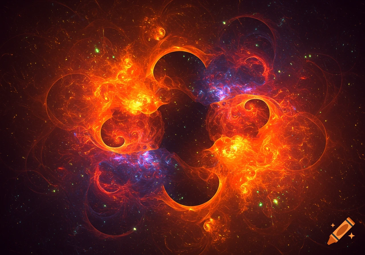 A stylized fiery flower with golden and orange flames and an elegant ...