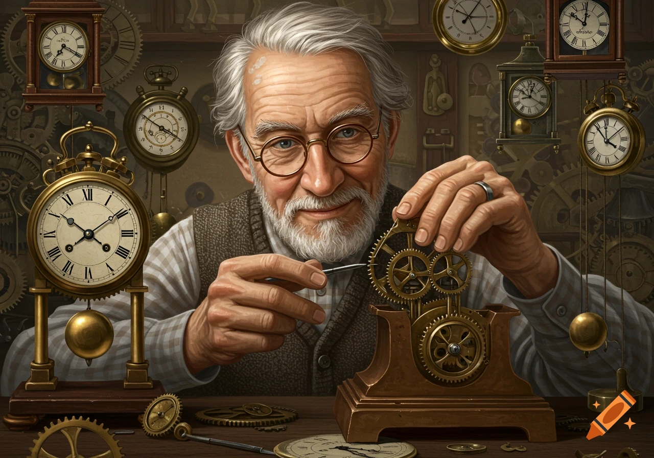 Close-up of a watchmaker's hands meticulously assembling the gears of a ...