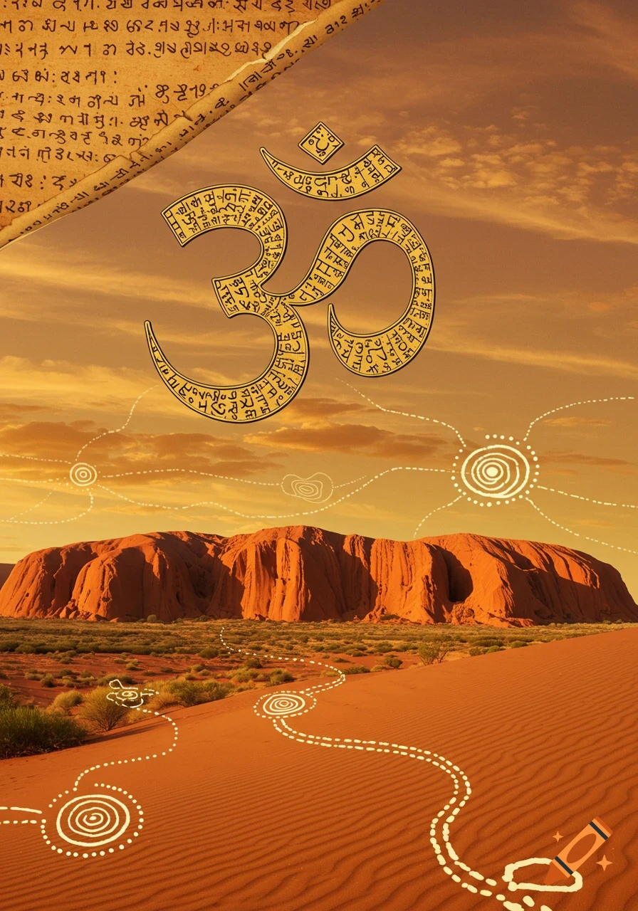 Vibrant stylized Australian landscape with Uluru, Sydney Opera House, a ...