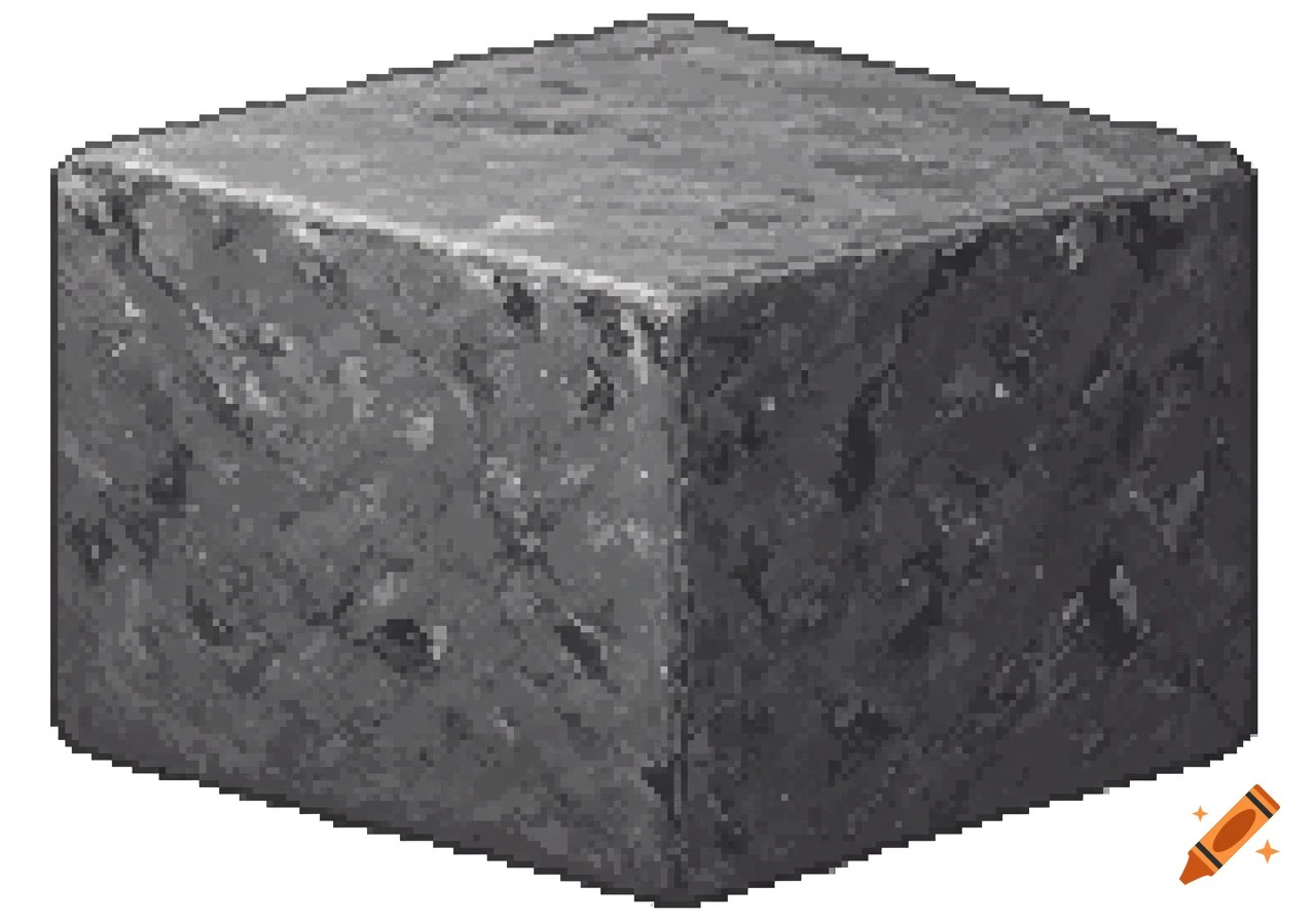 Isometric pixel art of a dark gray stone brick block on a transparent background. on Craiyon